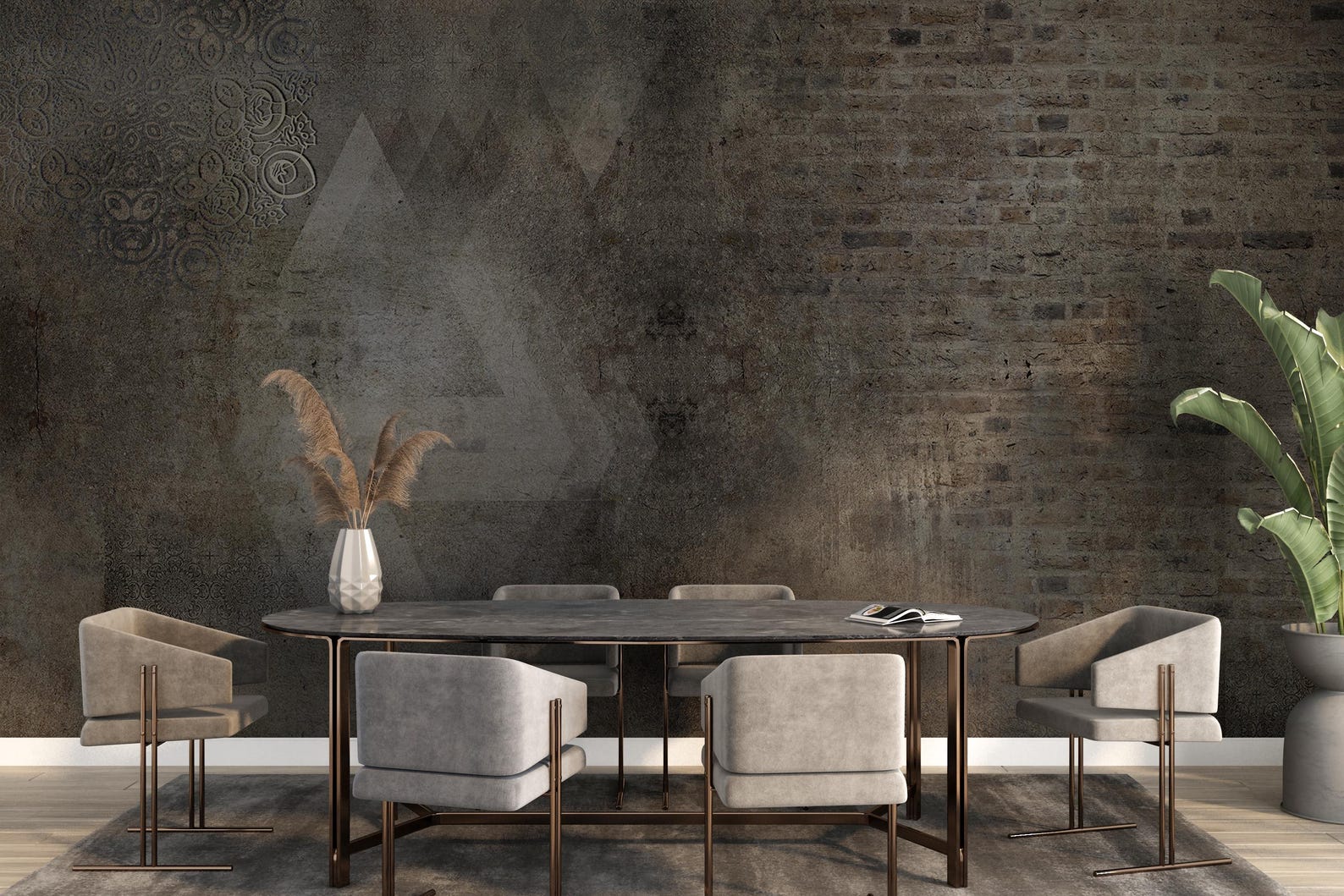 Mandala and Brick Accent Wallpaper | Rustic Textured Wall Covering ...
