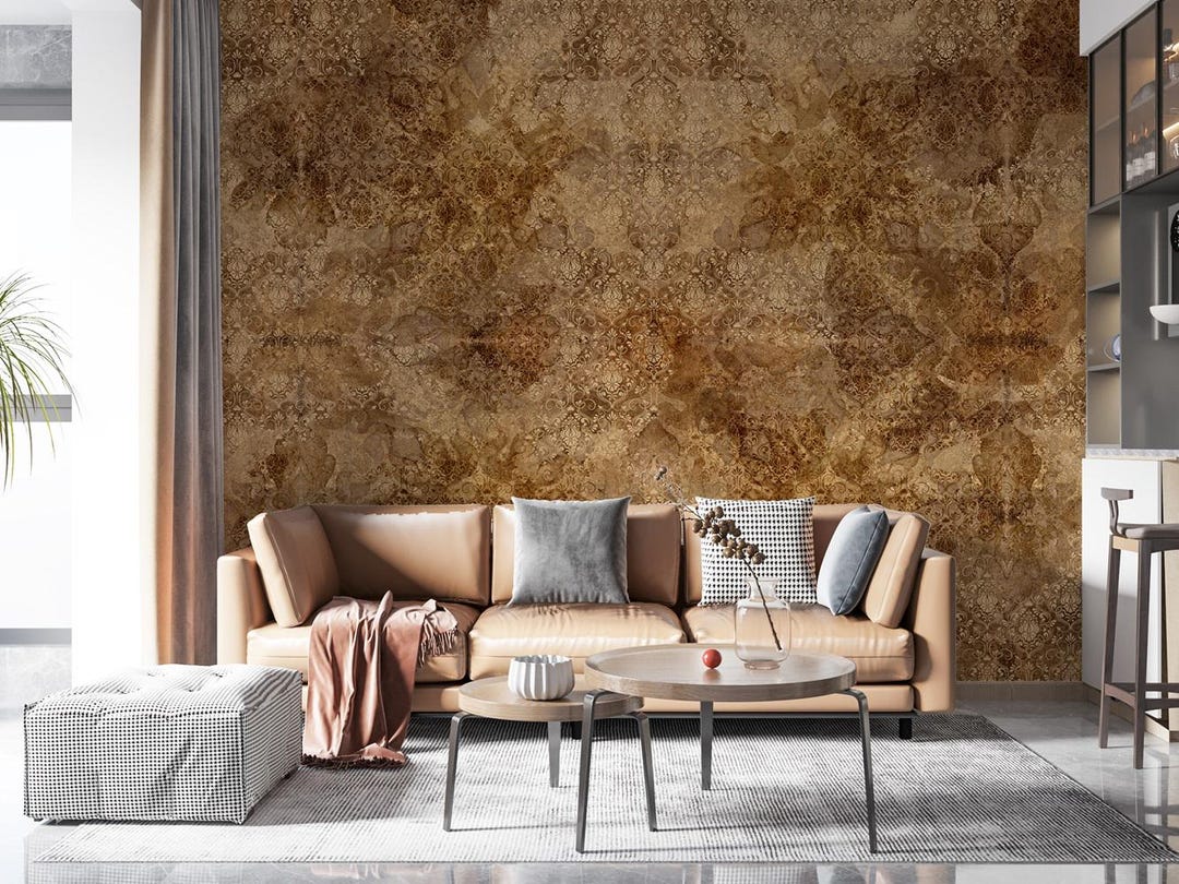 Ornate Gold Damask Wallpaper, Rustic Baroque Floral Wall Mural - Etsy