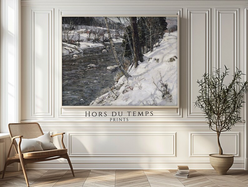 Muted Snowy Village Landscape, PRINTABLE Winter Christmas Farmhouse ...