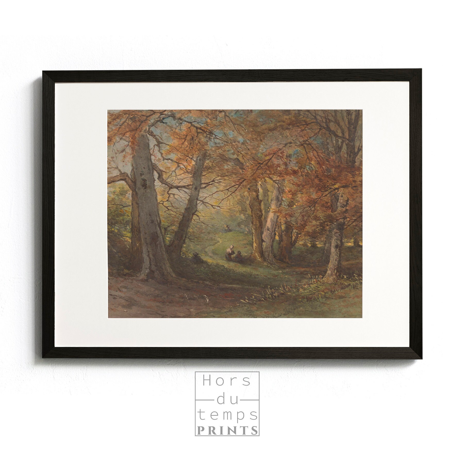 Antique Autumn Tree Forest Landscape Painting, Muted Farmhouse Rustic ...