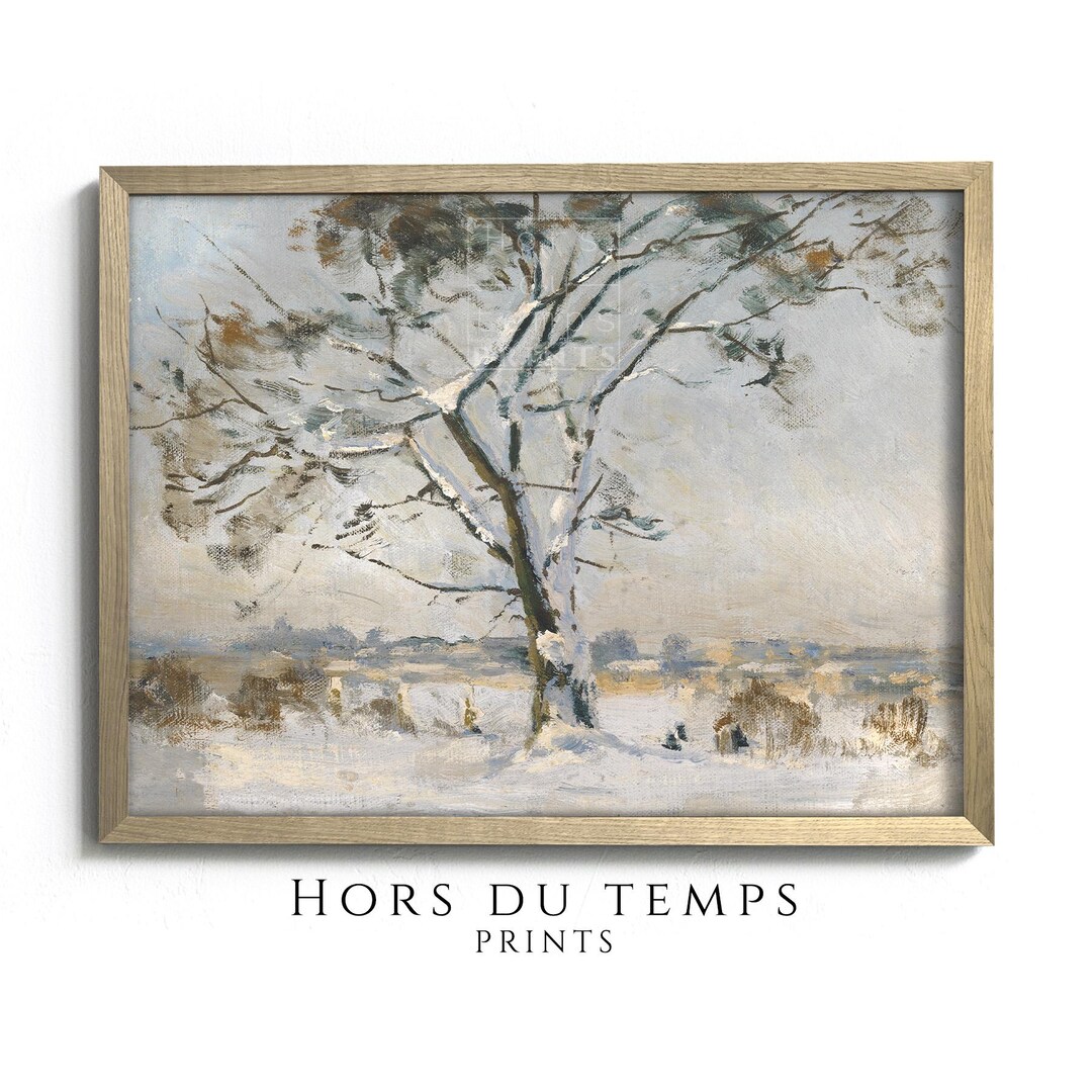 Snowy Tree Landscape, Muted PRINTABLE Cottagecore Vintage Art, Winter ...