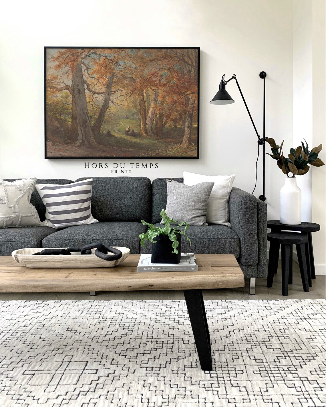 Antique Autumn Tree Forest Landscape Painting, Muted Farmhouse Rustic ...