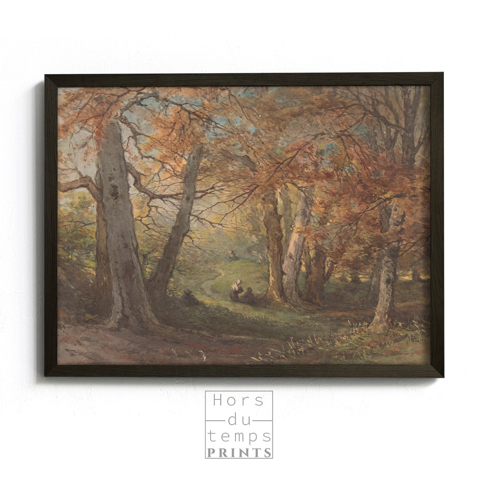 Antique Autumn Tree Forest Landscape Painting, Muted Farmhouse Rustic ...
