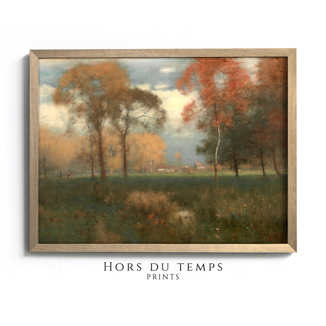 Antique Autumn Trees Landscape Painting, Muted Nature PRINTABLE Art ...