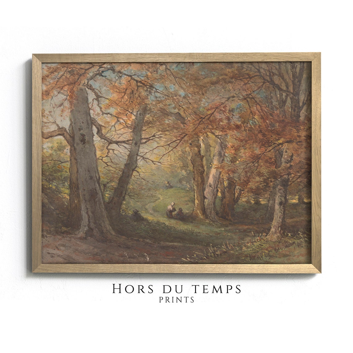 Antique Autumn Tree Forest Landscape Painting, Muted Farmhouse Rustic ...