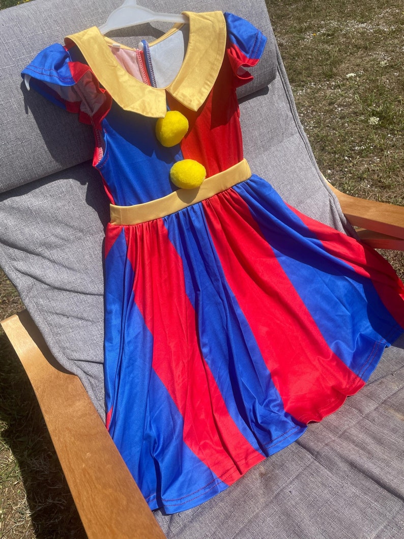 Girls' Pomni Clown Dress Costume: Digital Circus Cosplay, Gloves ...