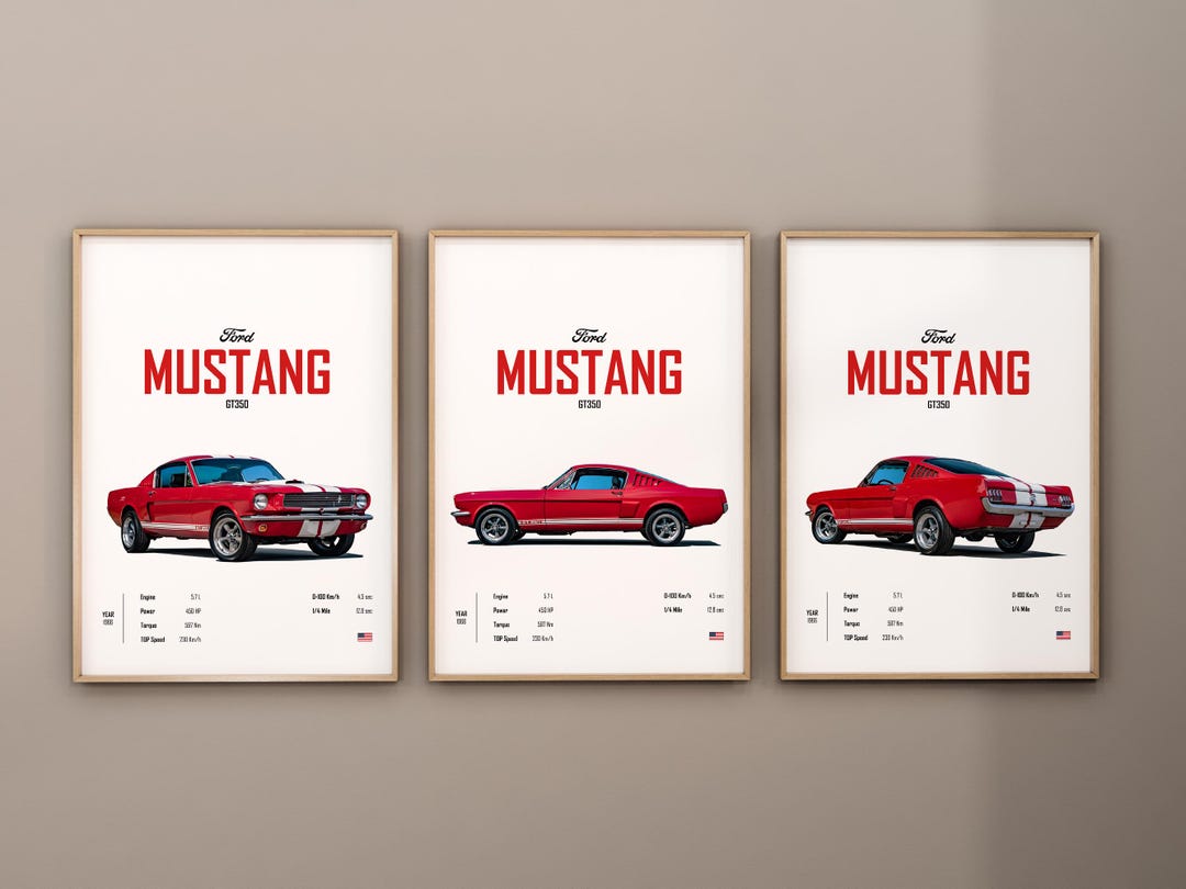 Ford Mustang GT350 Car Poster Set: Muscle Car Prints, Kids Room Decor ...
