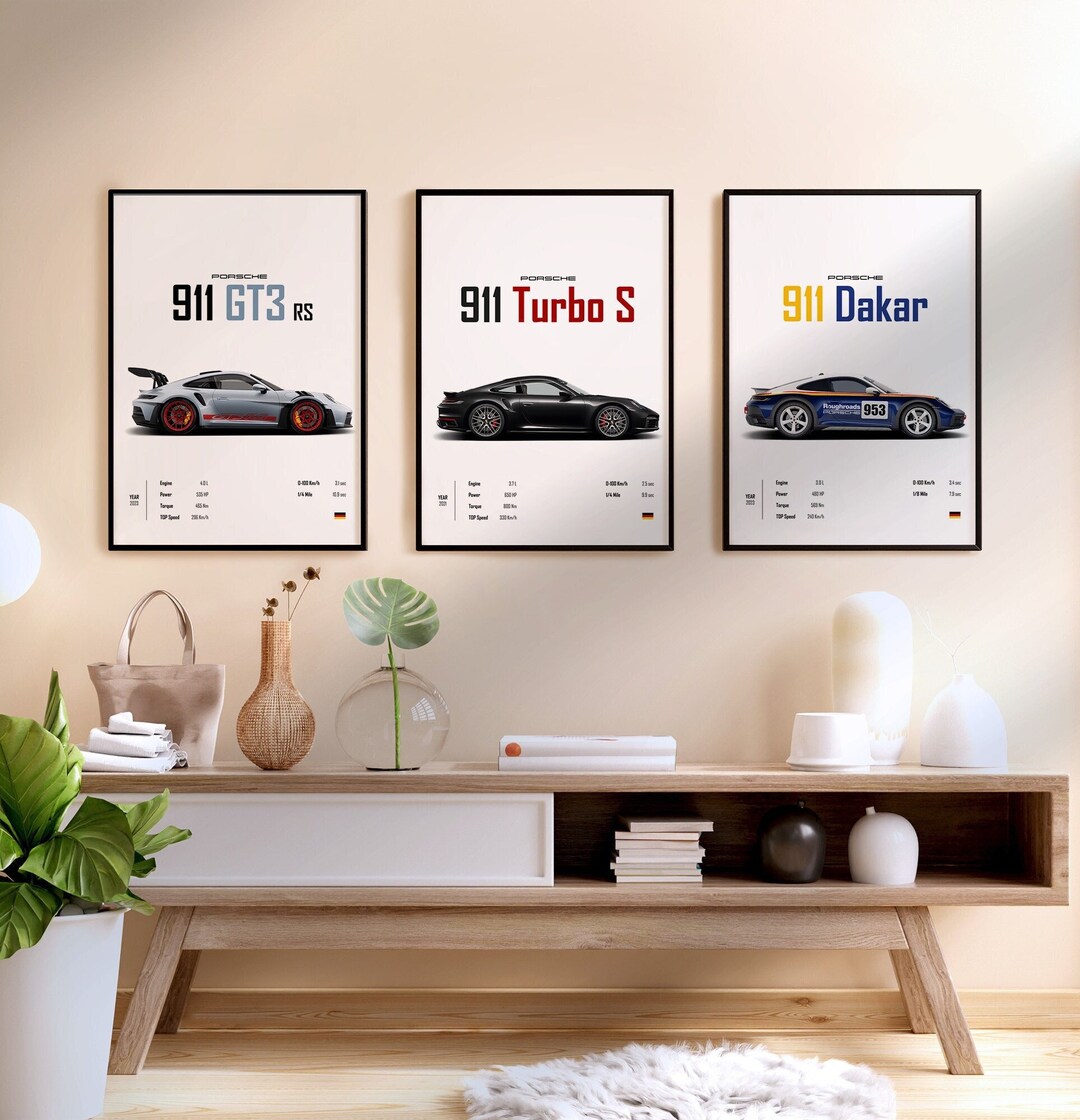 Posters Set 992 Porsche 911 GT3 RS, 911 Turbo S, 911 Dakar Digital ...