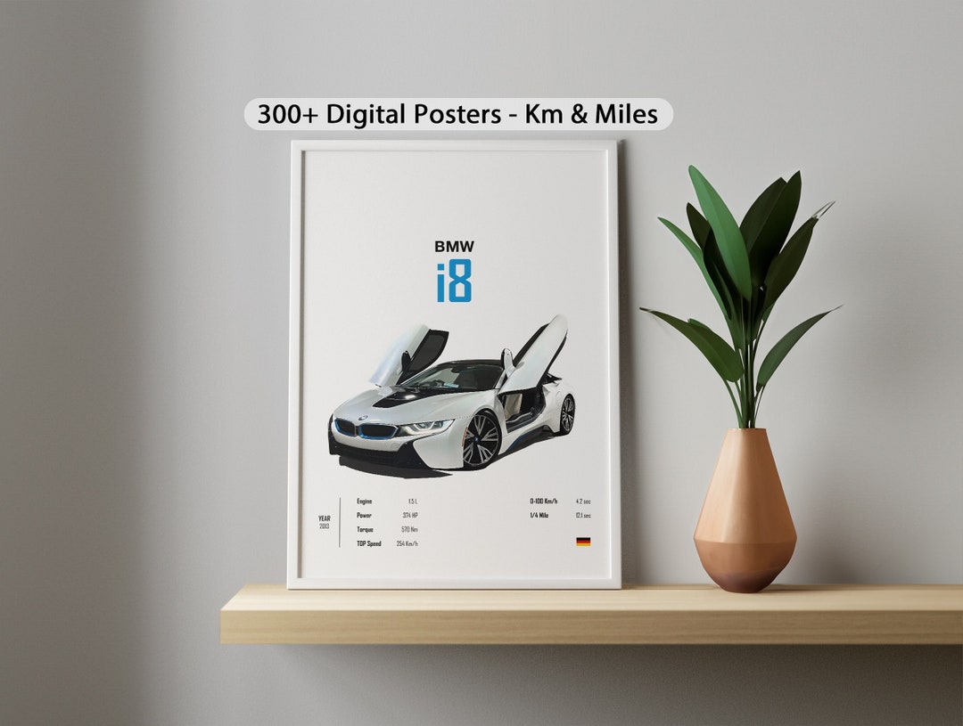 BMW I8 Poster Car Poster KM & MI Digital Download Car Prints Wall Decor Art Kids Boys Room Home ...