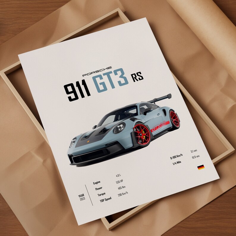 Porsche GT3 RS Car Poster: Kids Room Decor (digital Print) - Etsy