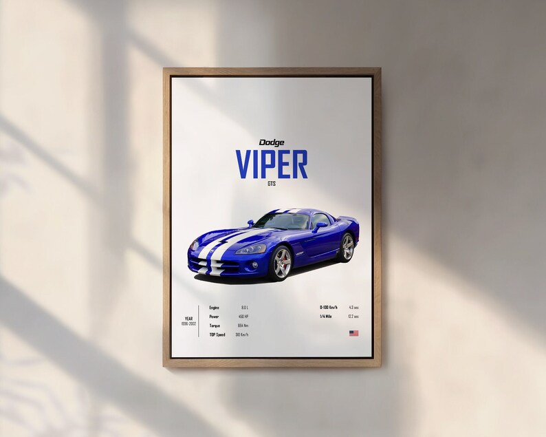Dodge Viper GTS Poster: Car Illustration, Kids Room Decor (digital ...