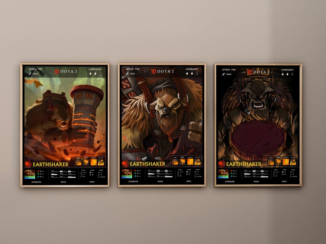 Earthshaker Dota 2 Game Three Posters Game Room Wall Art Gamer Boys ...