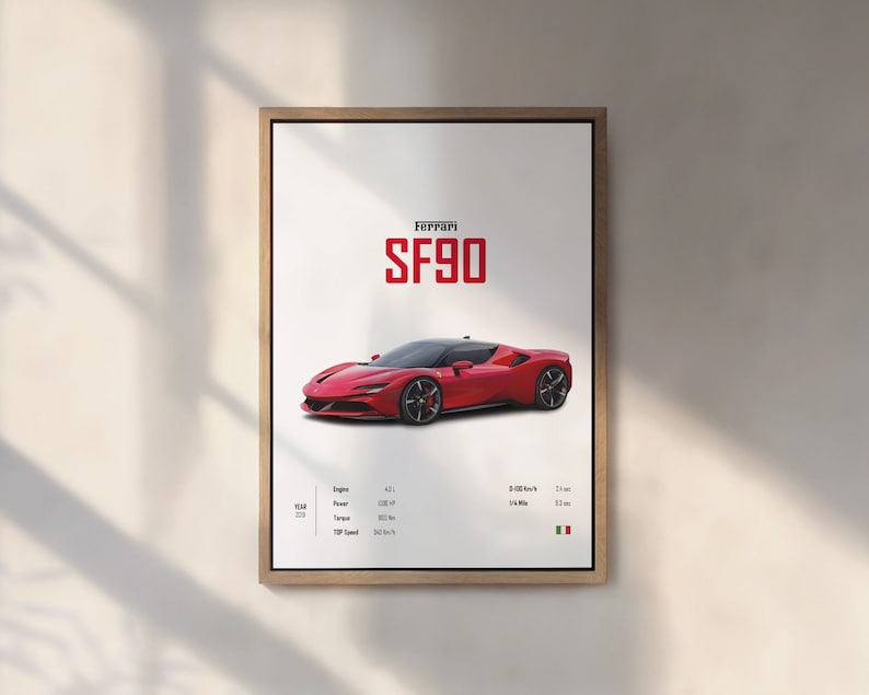 Ferrari SF90 Poster 2019 Car Poster Prints Wall Art for Kids Boys Room ...