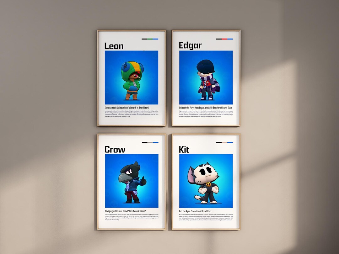 Brawl Stars Poster Set Bundle Leon Kit Edgar Crow Digital Poster Brawl ...