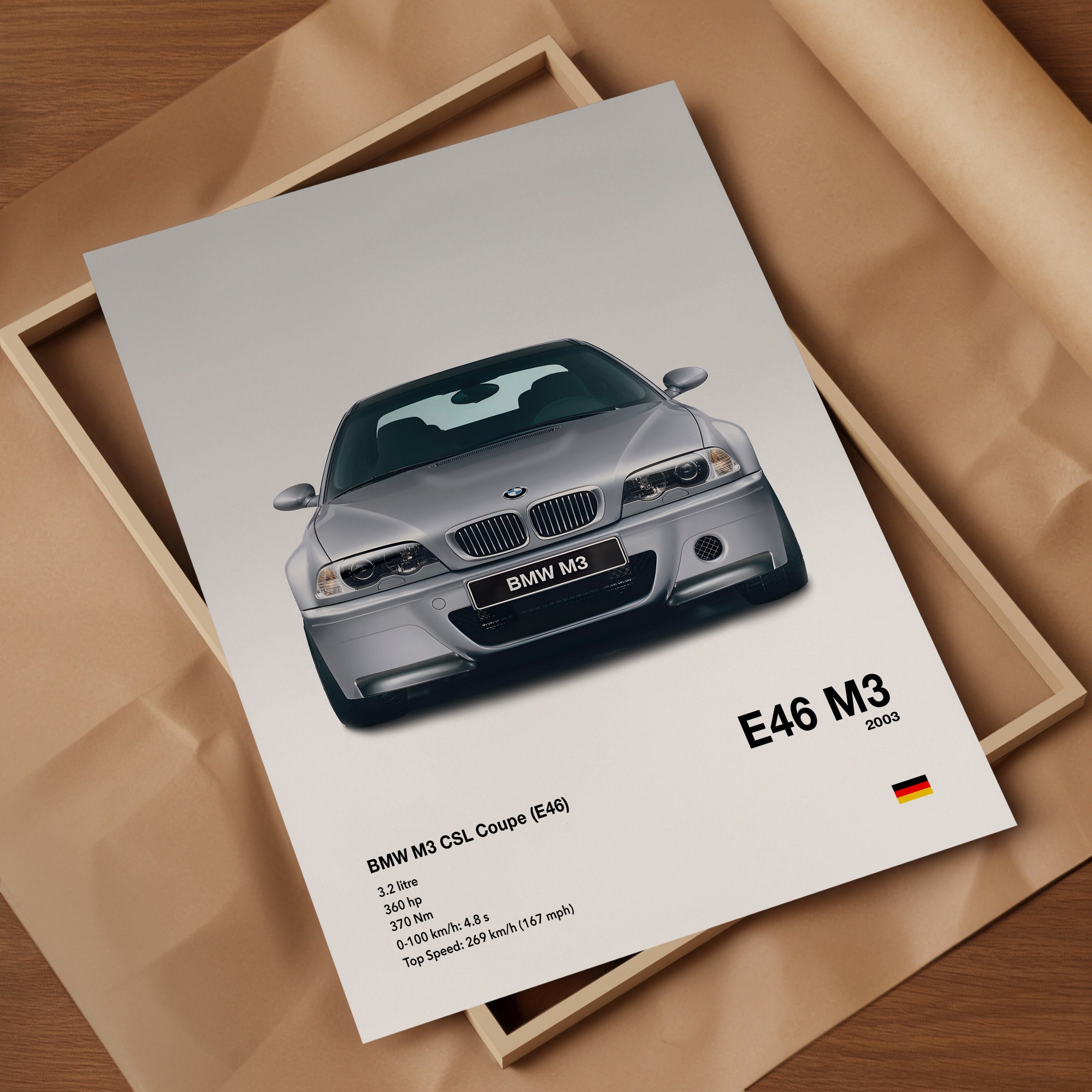 BMW E46 M3 Front View Car Poster BMW Lovers Digital Print Download Wall ...