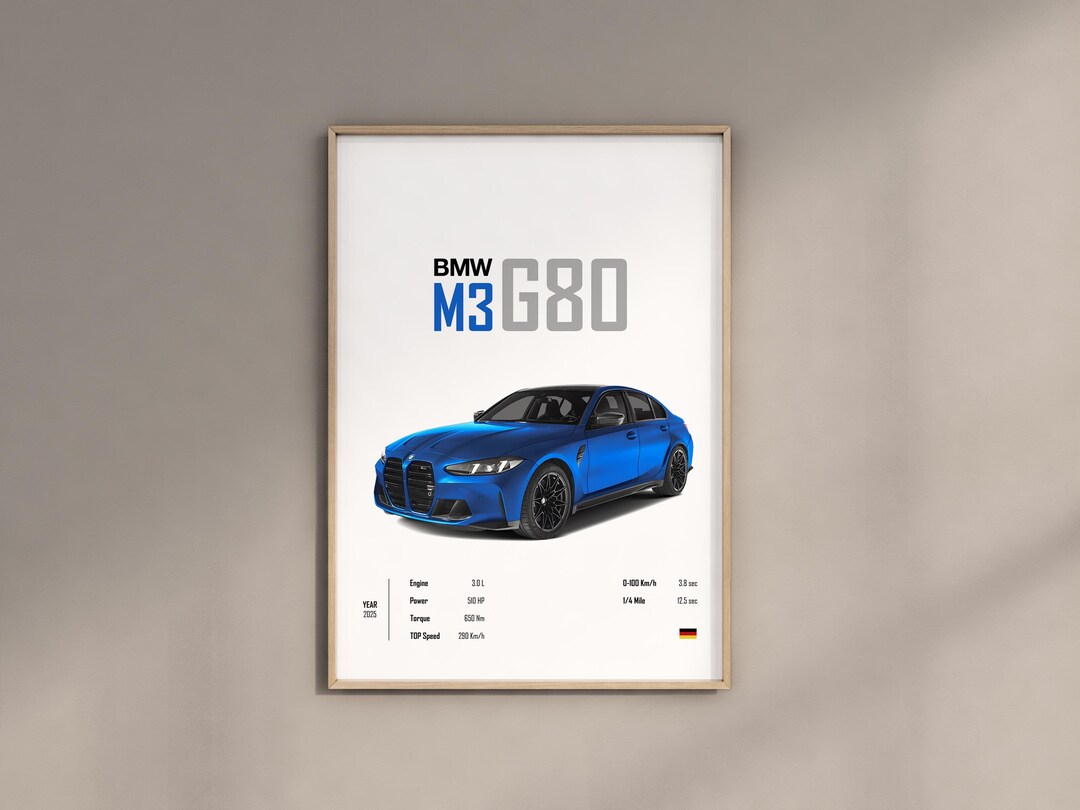 BMW M3 G80 Marina Blue Car Poster: Automotive Wall Art (digital ...