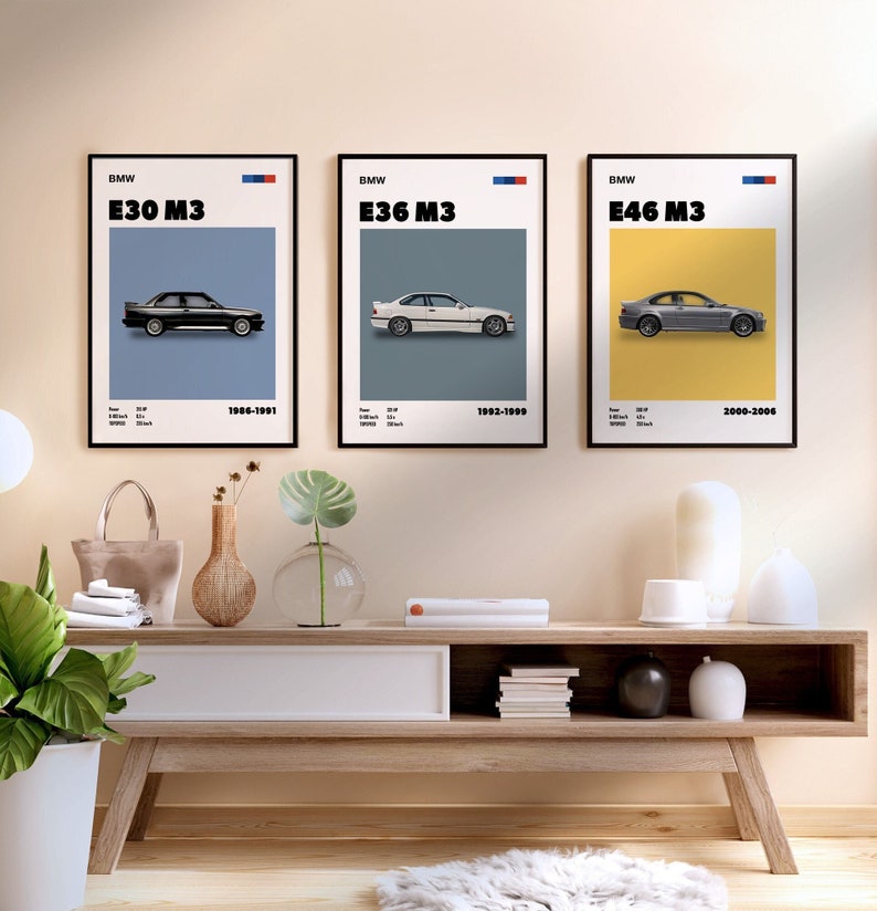 Set of 3 BMW M3 Posters, E30 E36 E46 M3 Posters Set, Digital Download ...