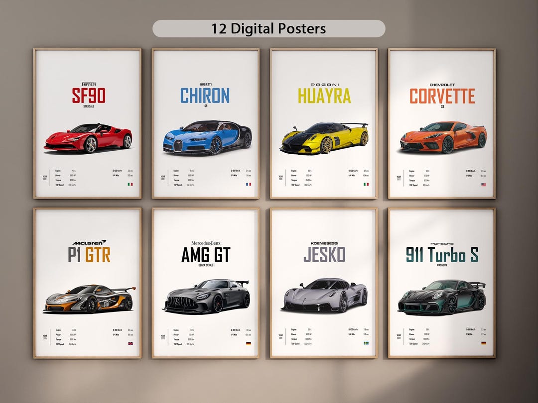 Racing Car Poster Set: Sportscar Prints, Home Decor (digital Download ...