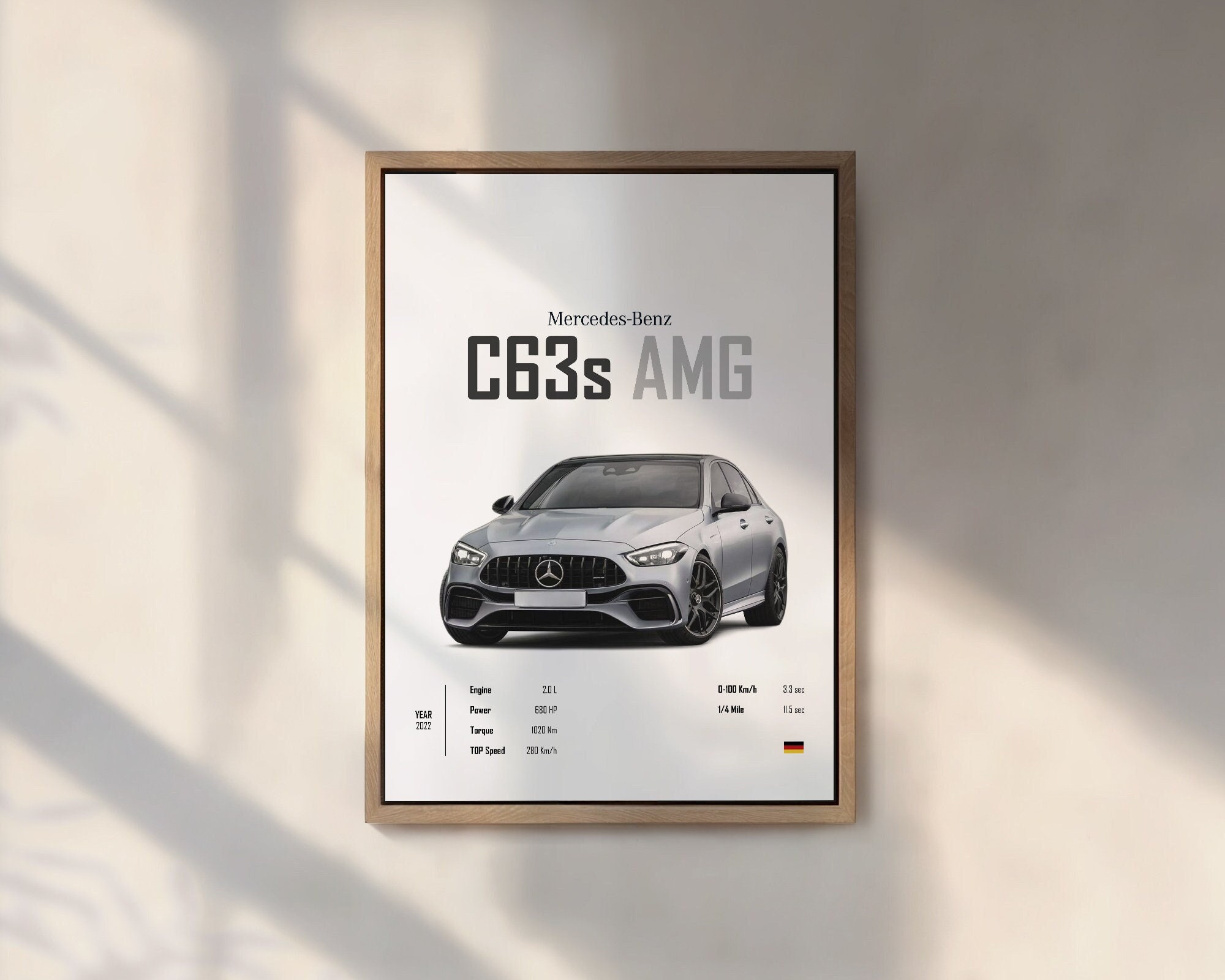 Mercedes C63 AMG Car Poster Digital Car Portrait Prints Wall Kids Boys ...