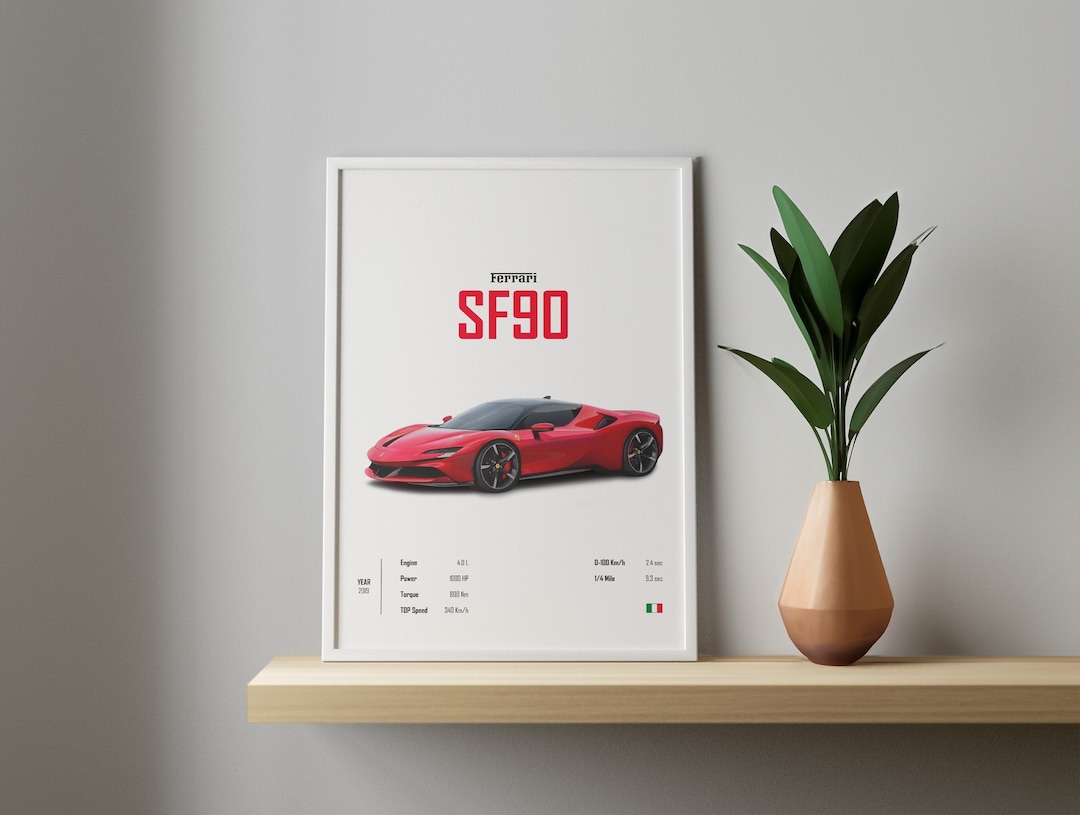 Ferrari SF90 Poster 2019 Car Poster Prints Wall Art for Kids Boys Room ...