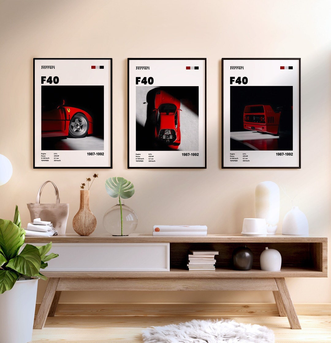 Set of 3 Ferrari F40 Posters Digital Posters Set Prints A1-A4 Wall Art ...