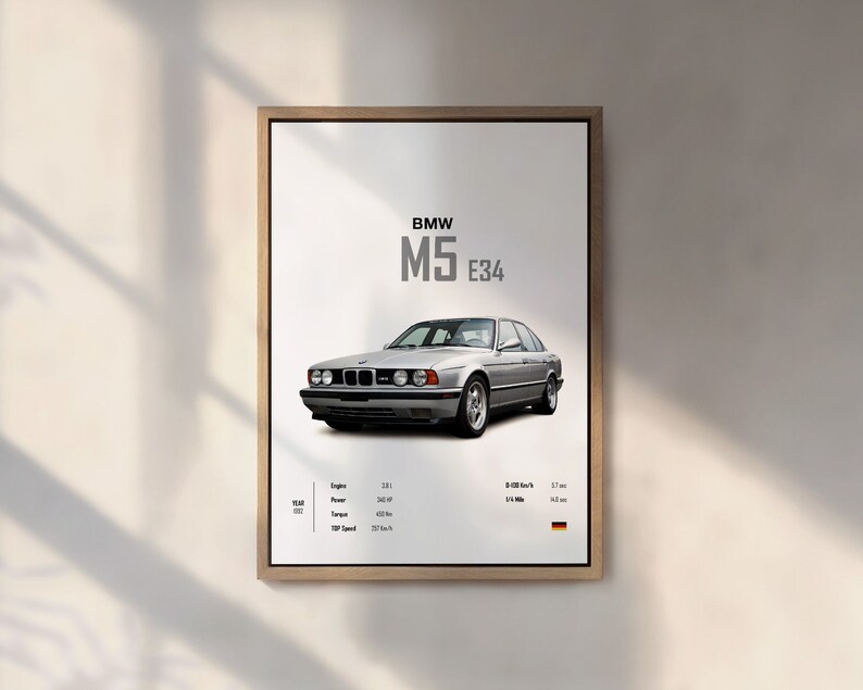BMW M5 E34 Car Poster Digital Download Print Printable Wall Art Decor ...