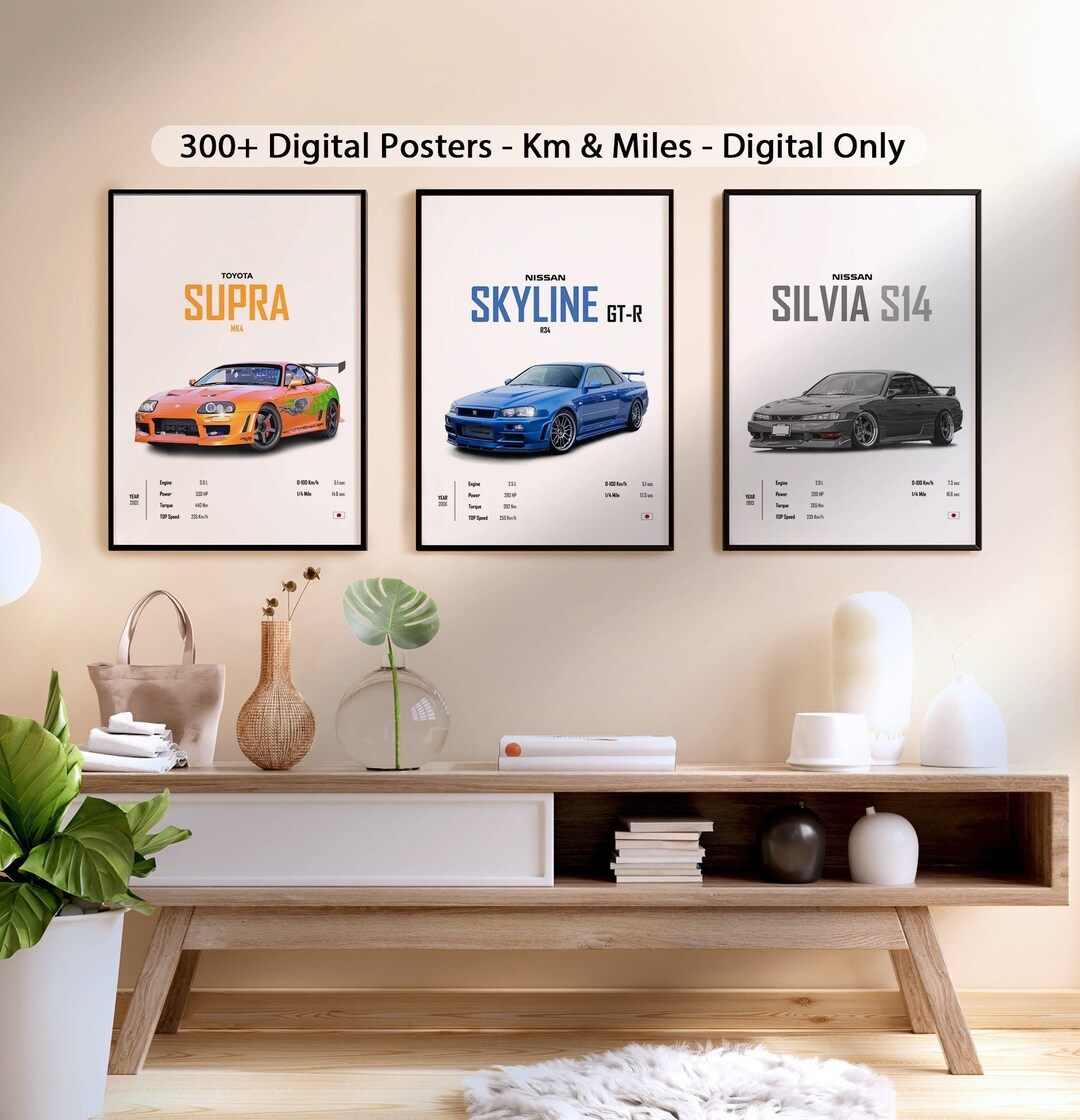 Set of 3 Fast & Furious Toyota Supra, Nissan Skyline, Silvia Car Poster ...