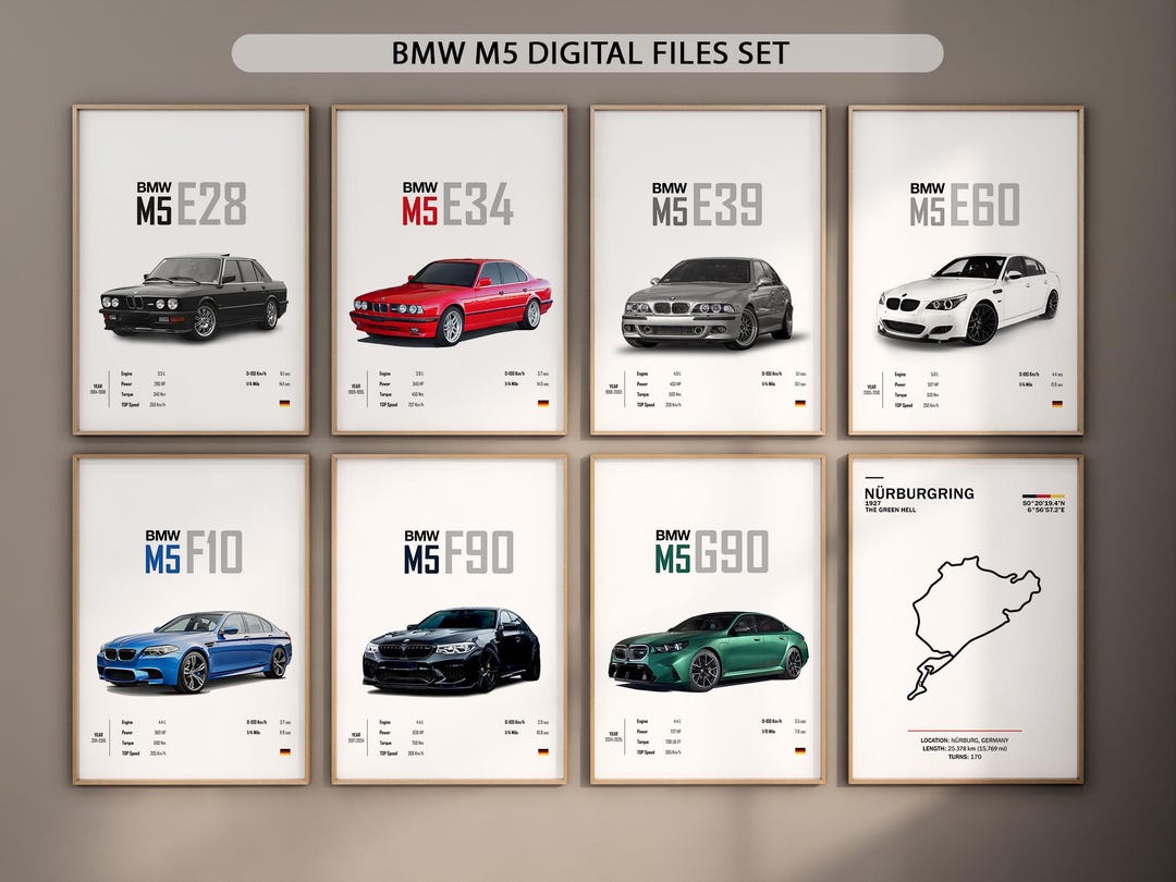 BMW M5 Poster Set: E28, E34, E39, E60, F10, F90, G90 (digital Download ...