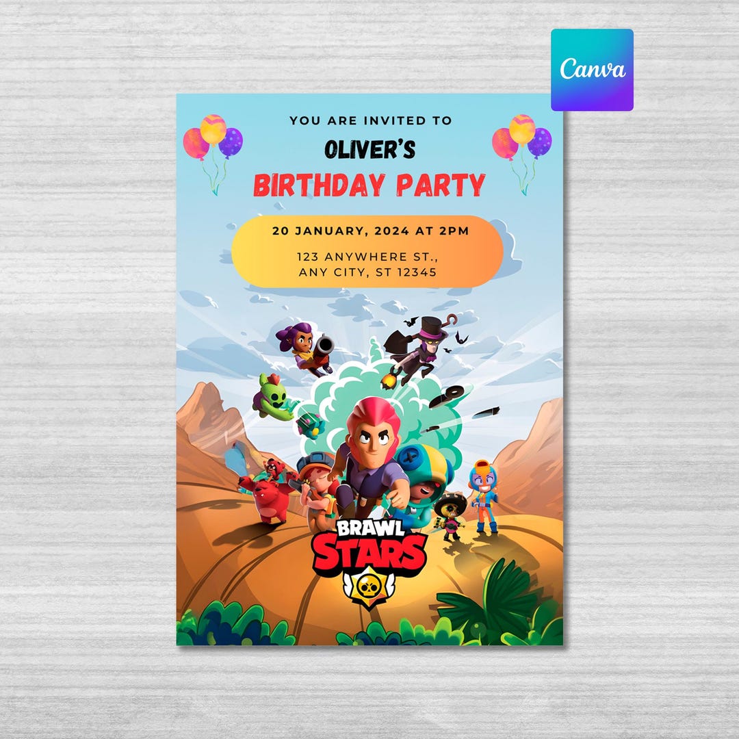 Editable Brawl Stars Birthday Invitation Brawl Stars Invitation Brawl ...