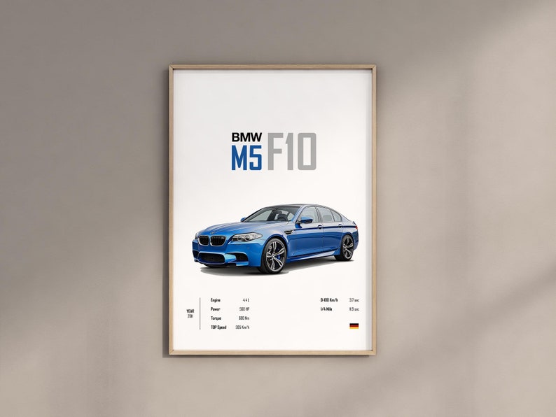 BMW M5 F10 2011 Car Poster KM & MI Digital Download Prints Wall Decor ...