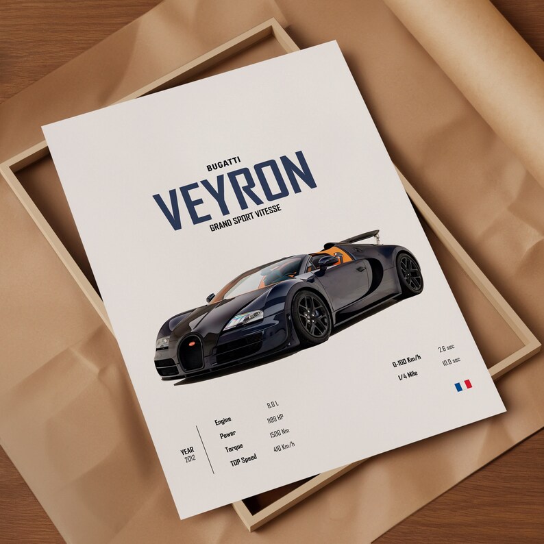 Bugatti Veyron Car Poster Digital Download A1-A4 Prints Car Portrait ...