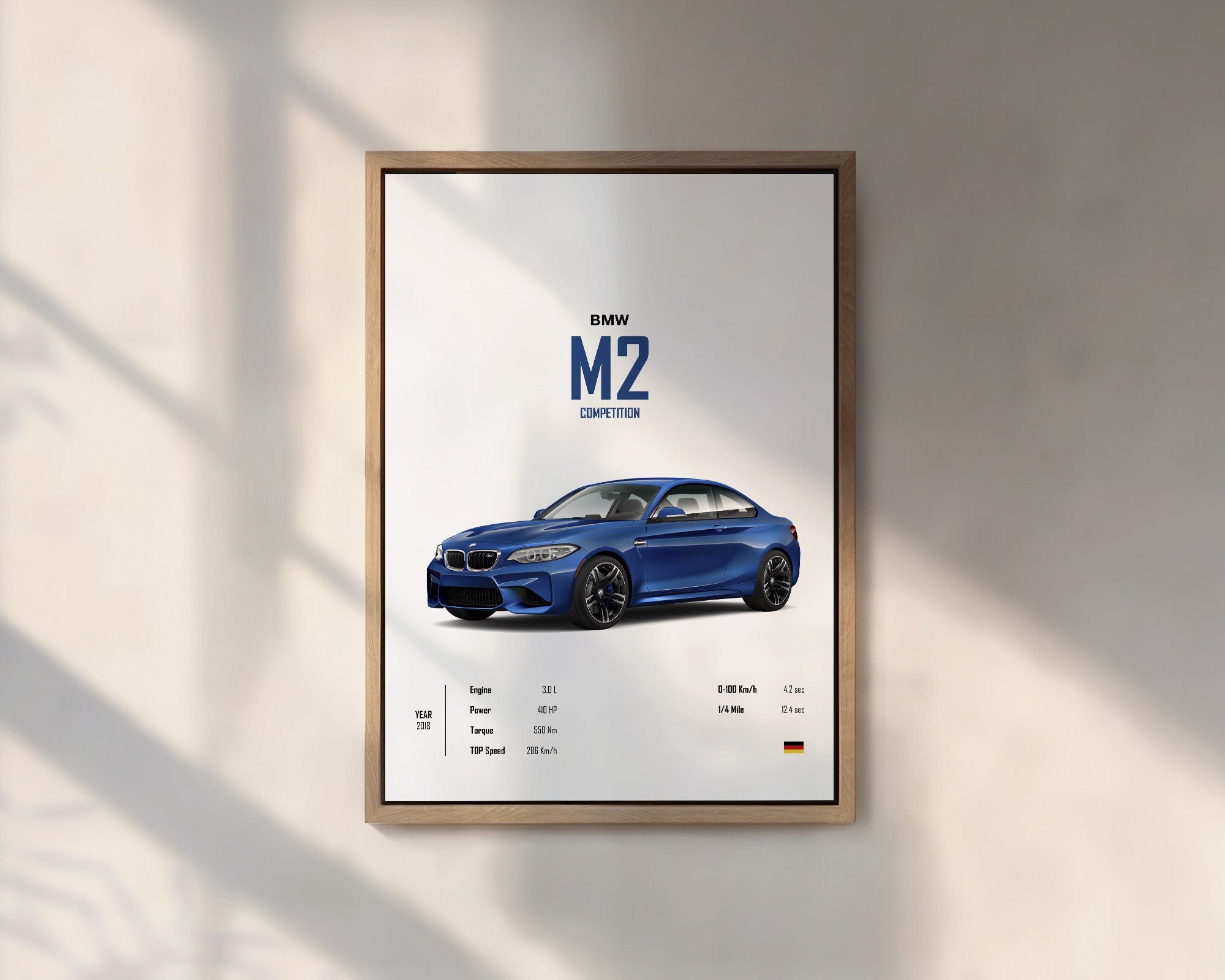 BMW M2 F87 Blue Digital Poster Car Poster Wall Decor Art for Kids Boys ...