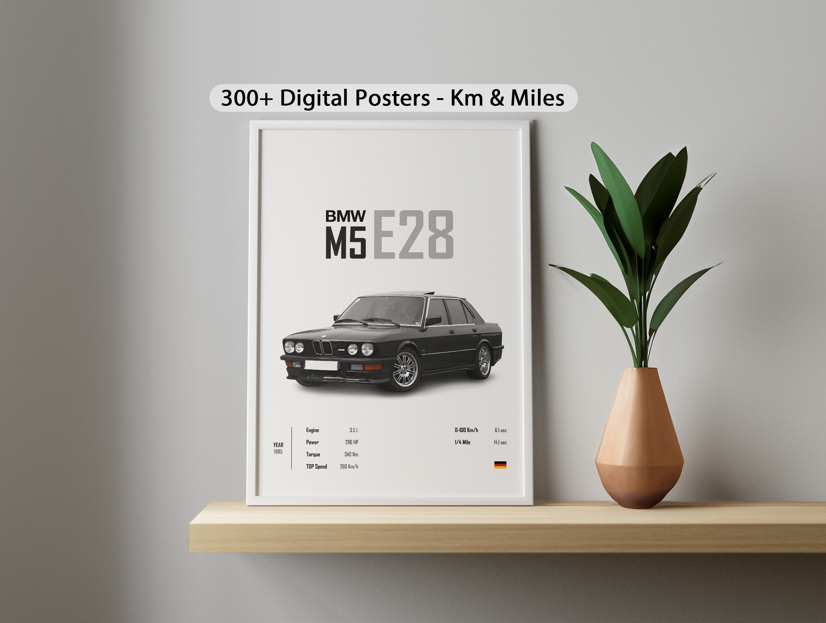 BMW M5 E28 Digital Car Poster Car Portrait Prints Wall Art Decor Kids ...