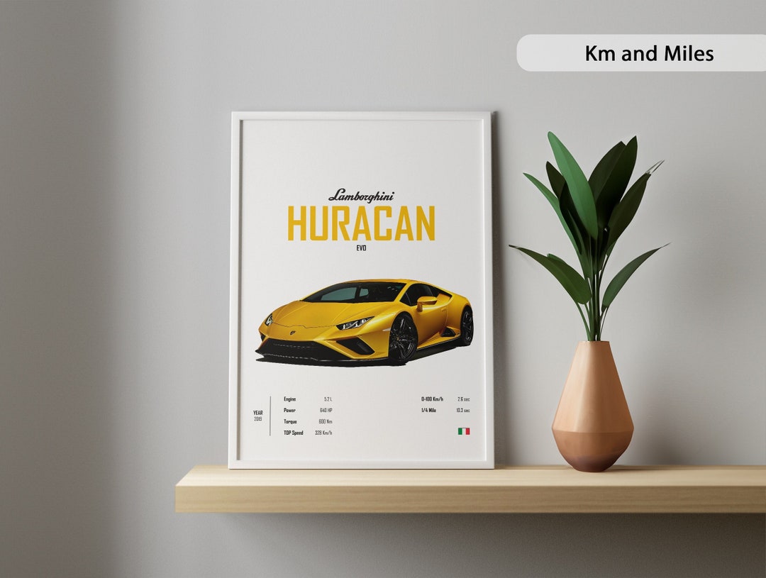 Poster Lambo Huracan Lamborghini Km & Mi Car Poster Digital Download ...
