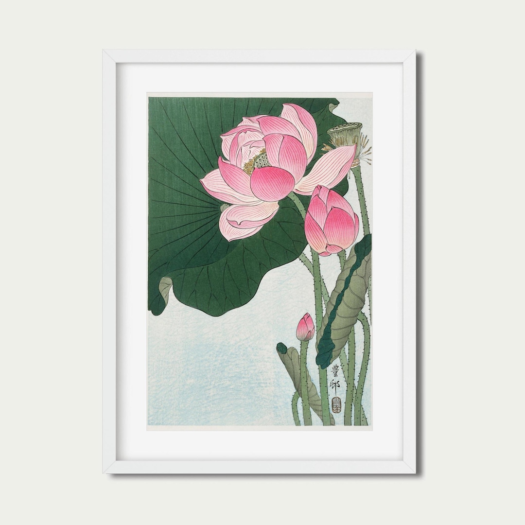 Japanese Lotus Flower | Ukiyo-e Style Botanical Art | High-resolution ...