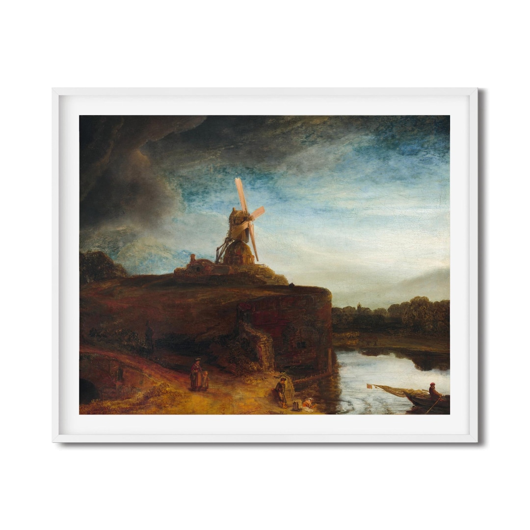 The Mill | Rembrandt Dutch Windmill Landscape Painting | Dramatic Sky ...