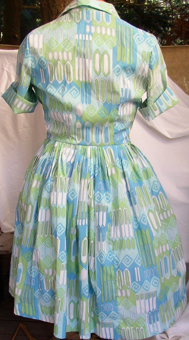 VINTAGE DRESS FROCK 1960's blues greens rayon crepe | Etsy