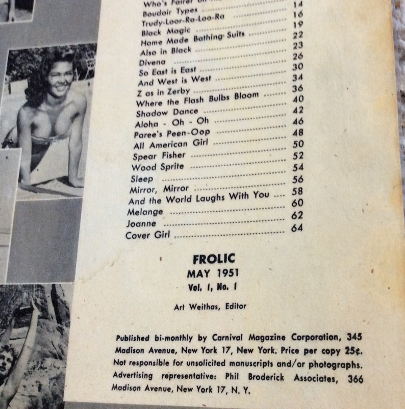 Vintage Girlie Magazine Page 1951 Pin Up Color Frolic Etsy