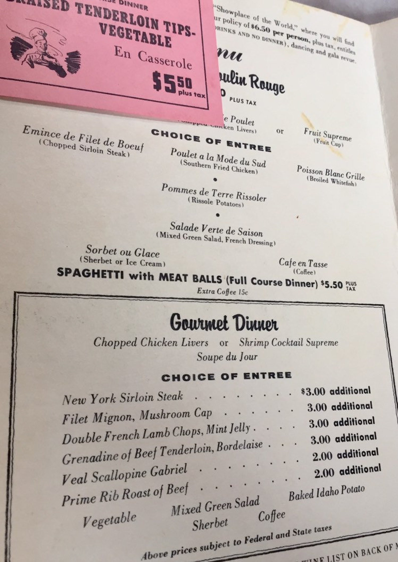 MOULIN ROUGE MENU Vintage Mid Century Collectible Restaurant - Etsy