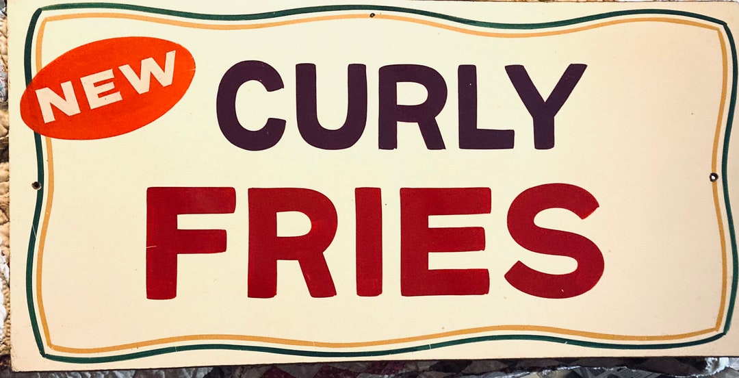 VINTAGE ADVERTISING SIGN Curly Fries Painted Folk Fest Display - Etsy