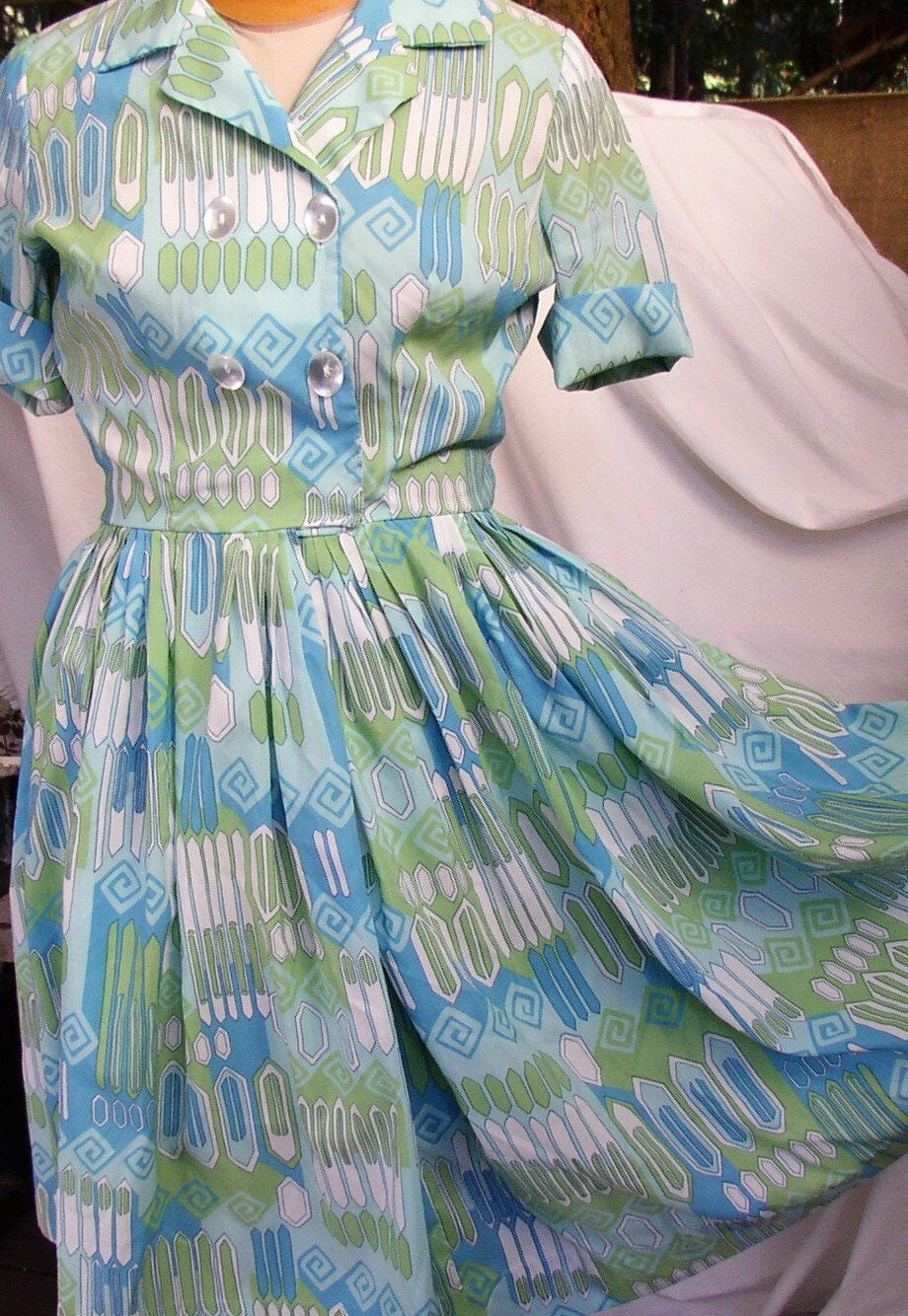 VINTAGE DRESS FROCK 1960's blues greens rayon crepe | Etsy