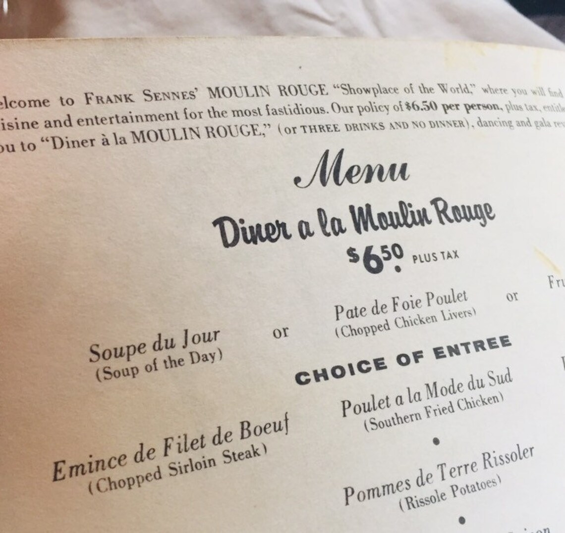 MOULIN ROUGE MENU Vintage Mid Century Collectible Restaurant - Etsy