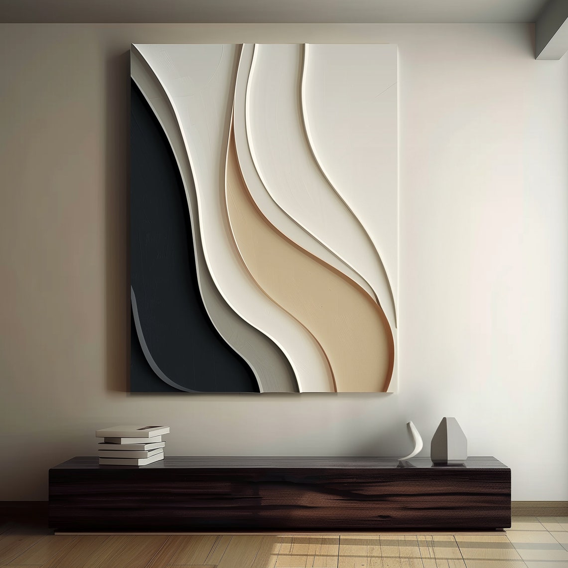 Colorful Modern Wall Decor Abstract Vertical 3D Wood Carving Handmade ...