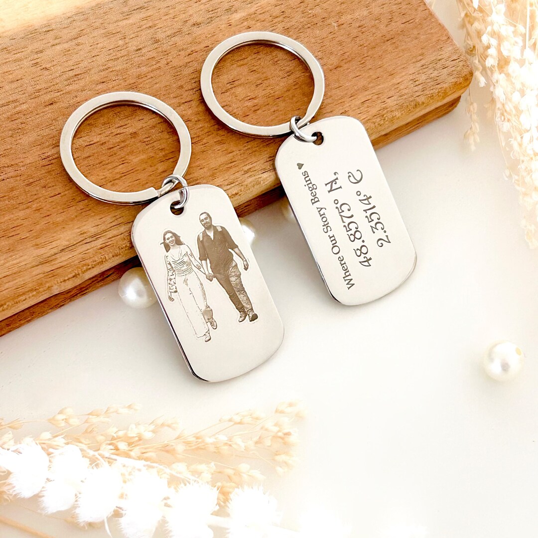 Engraved Photo Keychain, Personalized Metal Portrait, Valentine's Gift ...