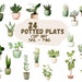 Minimalistic Pastel Watercolor Potted Plant Clip Art Bundle 24 Images ...