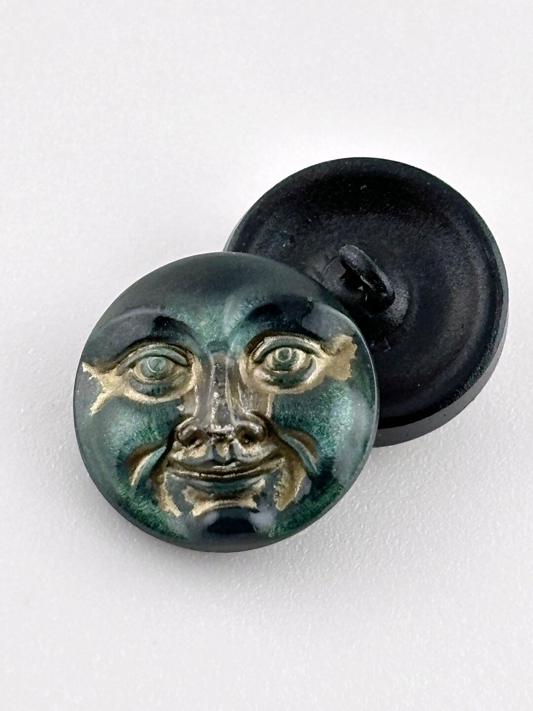 17mm Tourmaline Green With Antique Gold Glass Button With Man in the ...