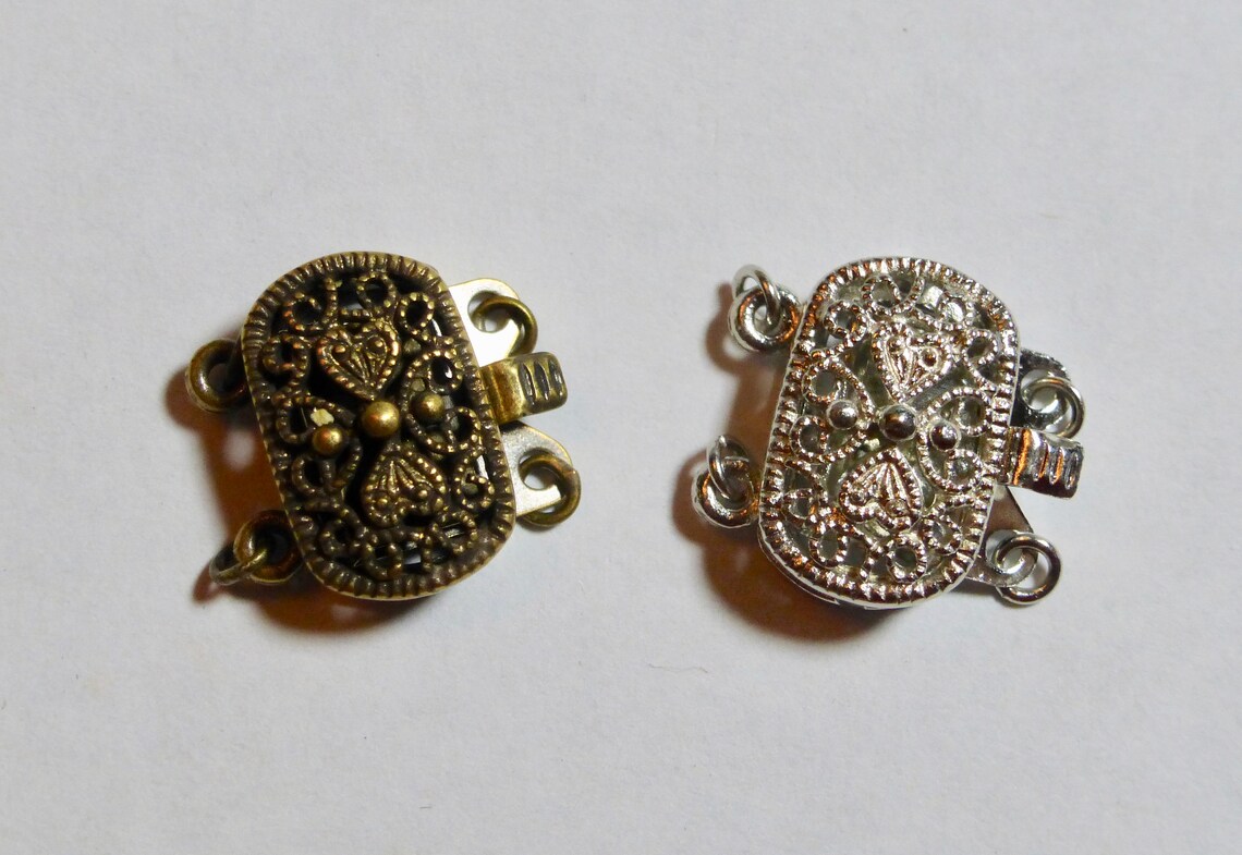 2 Strand Ornate Box Clasp in Antique Silver or Antique Brass - Etsy