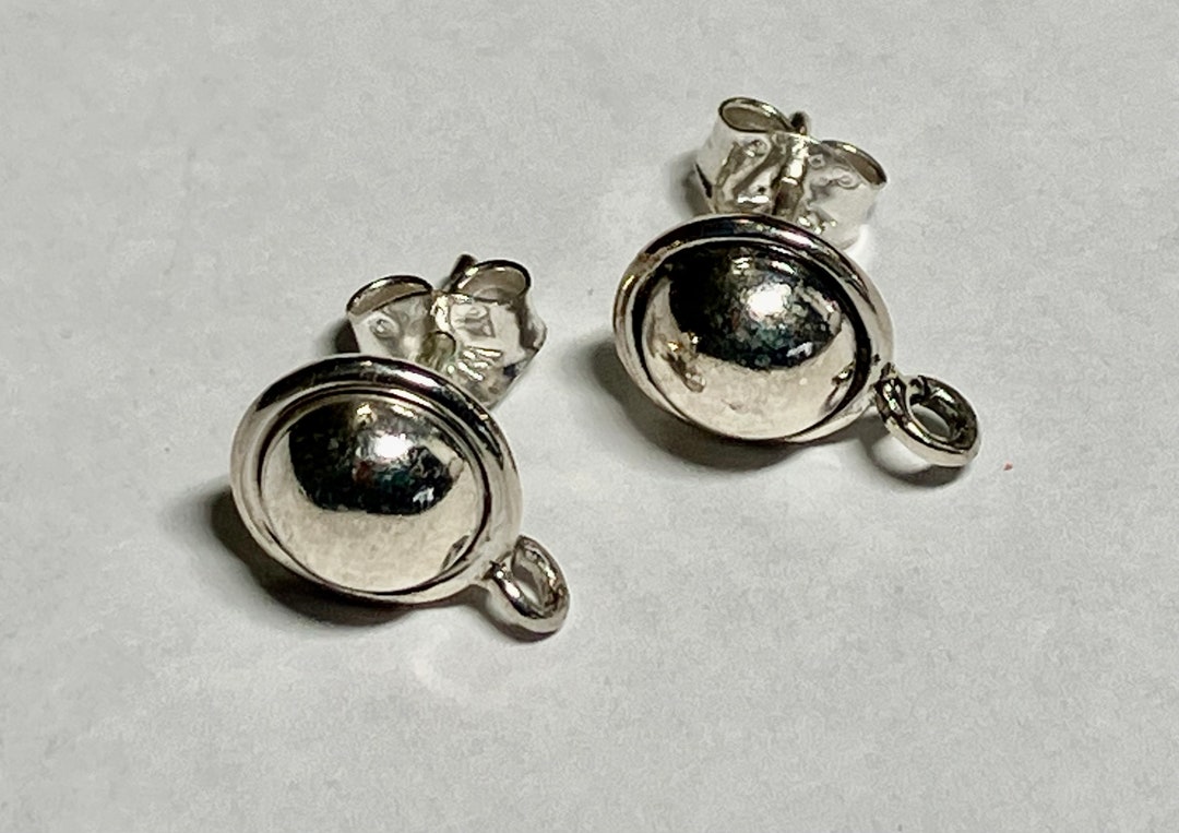 Antique Sterling Silver Earstud Earrings - 8mm Round With Closed Loop ...