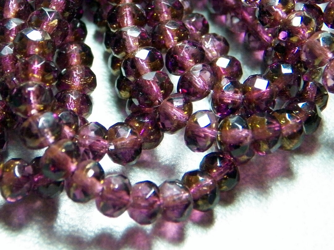 Czech Amethyst With Golden Luster 3x5mm Faceted Fire Polished Glass ...