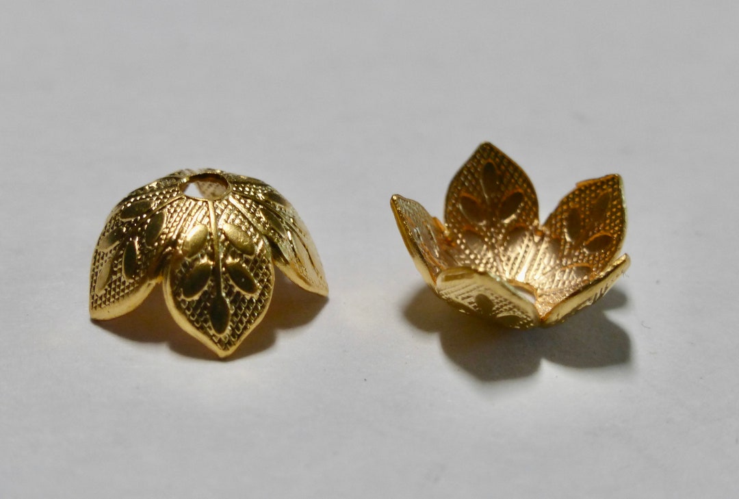 Gold Plated 8-10mm Textured Leaf Bead Caps (4) - Etsy